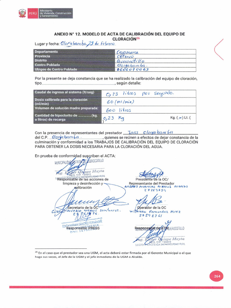 Anexo #12 - Acta Calibacion Equipo Cloracion | PDF