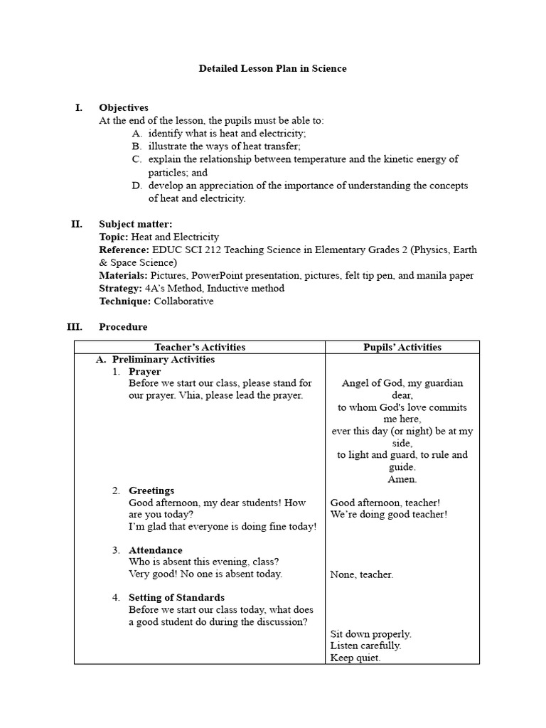 Detailed Lesson Plan in Science of APT | PDF | Electricity | Heat