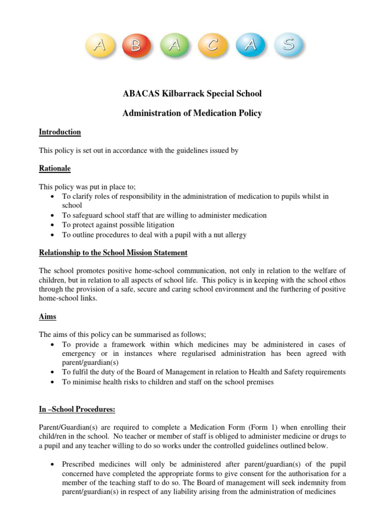 Administration of Medication Policy | PDF | Epilepsy | Dose (Biochemistry)