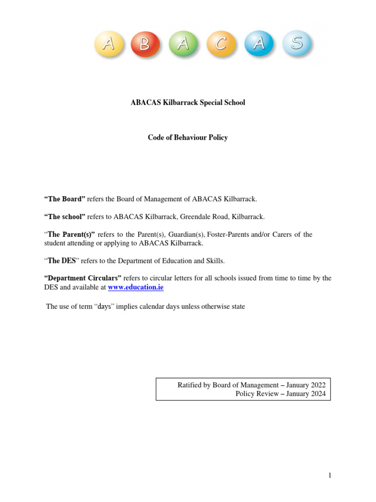 Code of Behaviour Policy | PDF | Reinforcement | Psychology