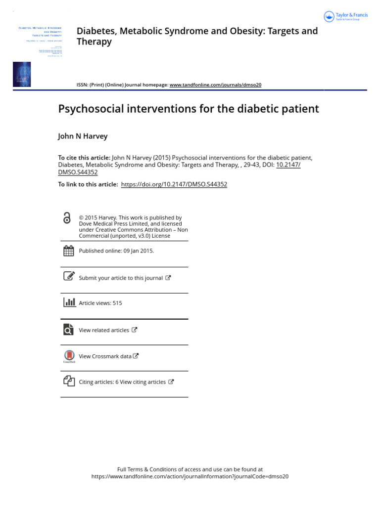 Psychosocial Interventions For The Diabetic Patient | PDF | Cognitive ...