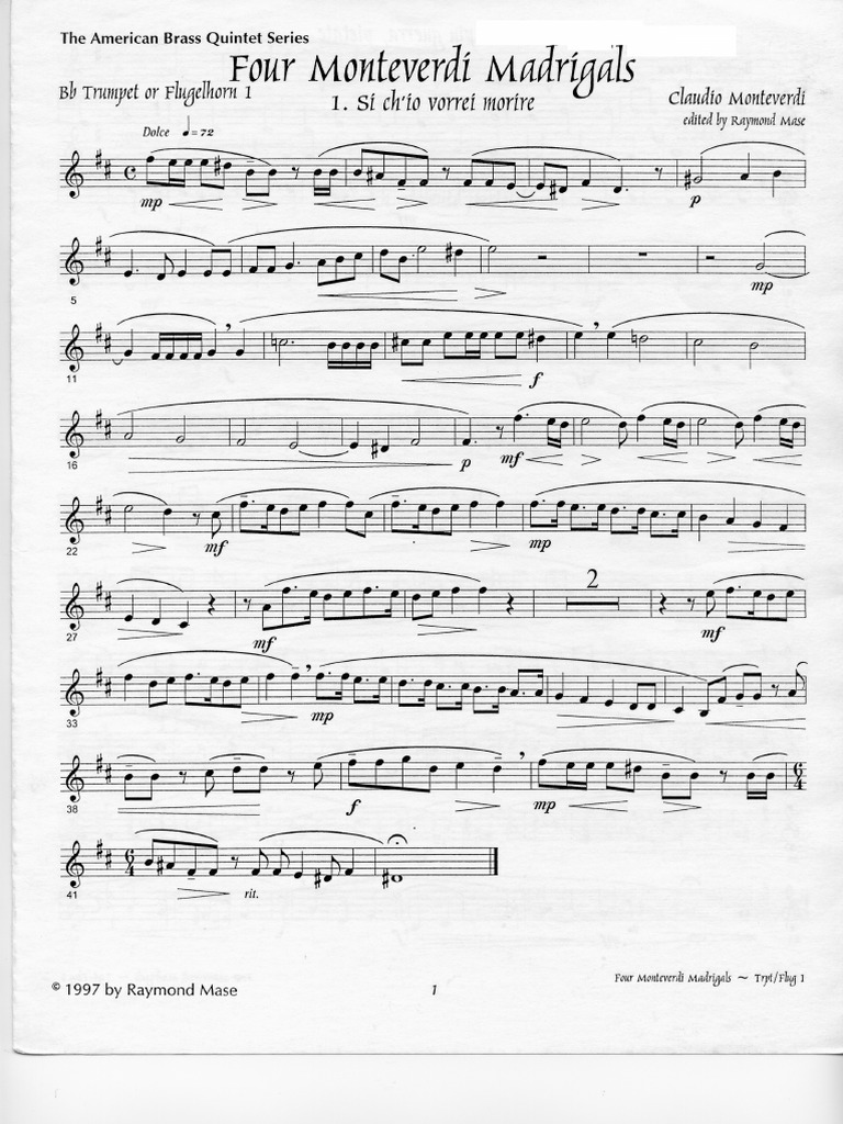 Four Monteverdi Madrigals - Trumpet 1 | PDF
