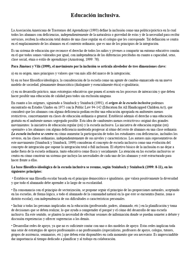 Educación Inclusiva Pdf Inclusión Educación Plan De Estudios