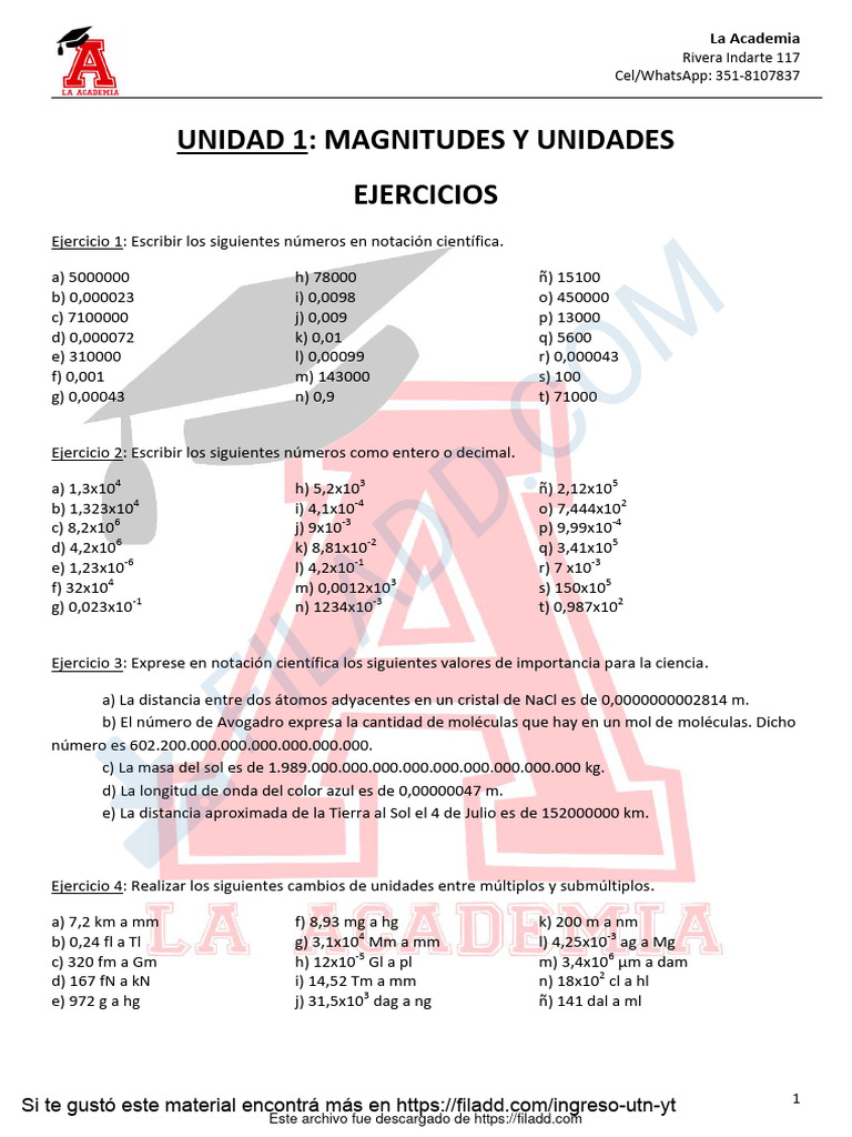 1 Magnitudes y Unidades EJERCICIOS | PDF | Cantidad | Unidades de medida
