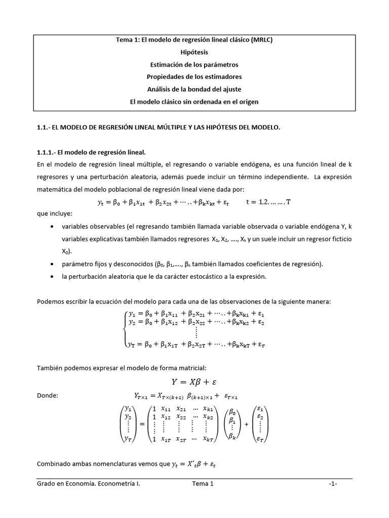 Tema 1 | PDF | Regresión lineal | Mínimos cuadrados ordinarios