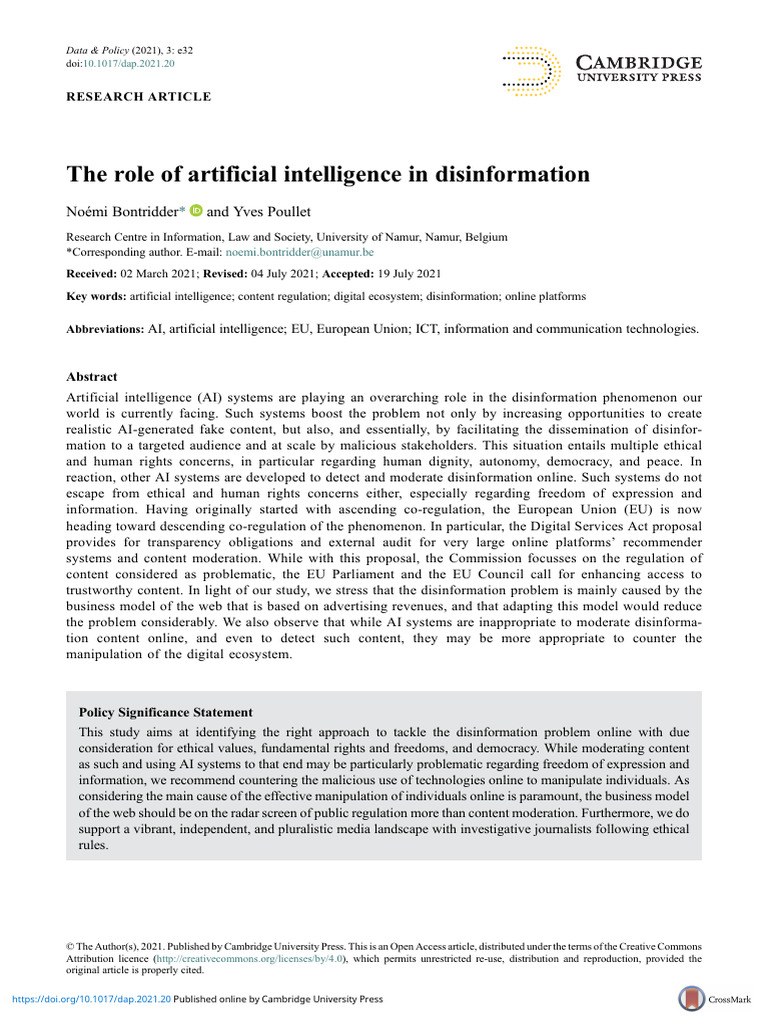 The Role of Artificial Intelligence in Disinformation | PDF | Facebook | Artificial Intelligence