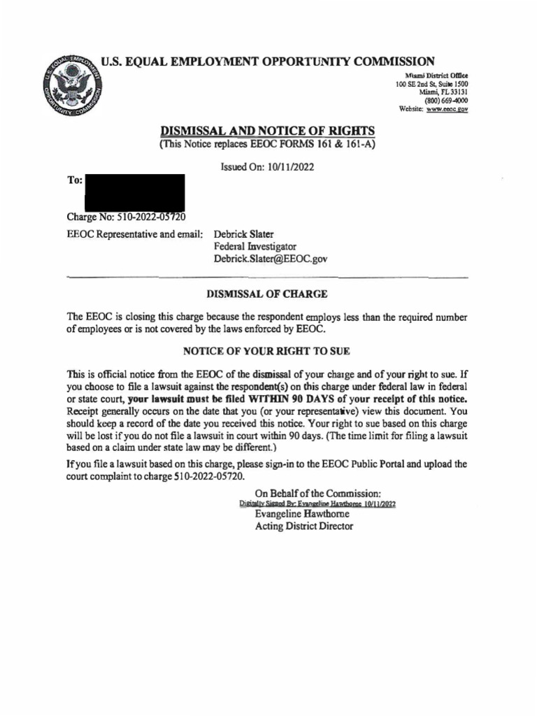 EEOC Dismissal and Notice of Rights - Depity Clerk Charges - Redacted ...