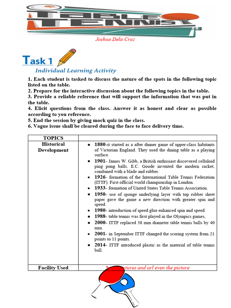 Pe Task 1 | PDF | Table Tennis | Ball Games