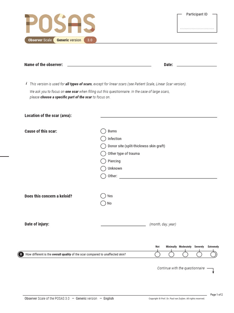 Observer-Scale POSAS-3.0 Generic-Scar English | PDF | Scar | Medicine