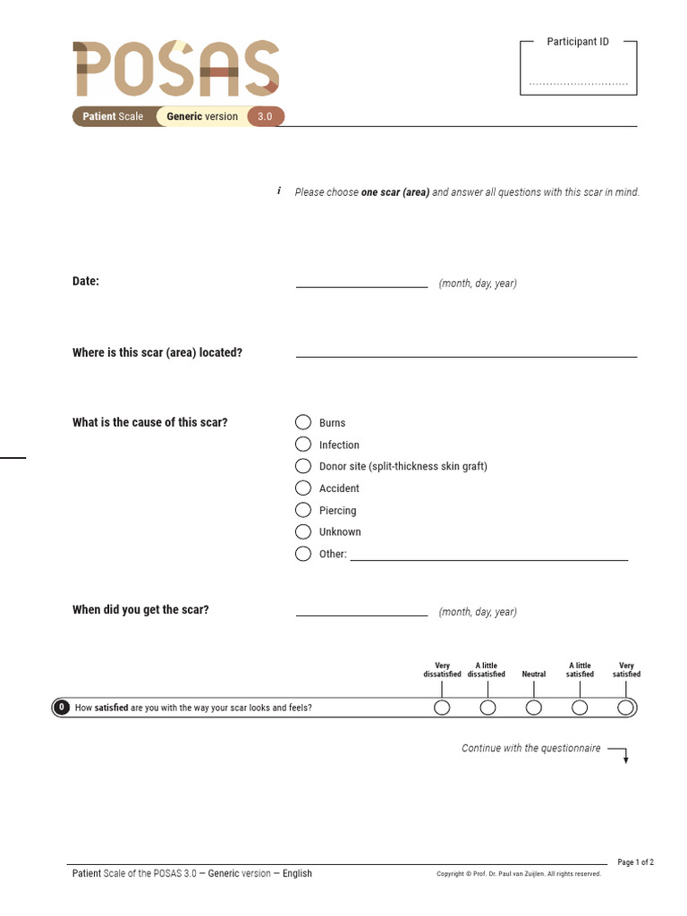 Patient-Scale POSAS-3.0 Generic-Scar English | PDF | Paresthesia | Medicine