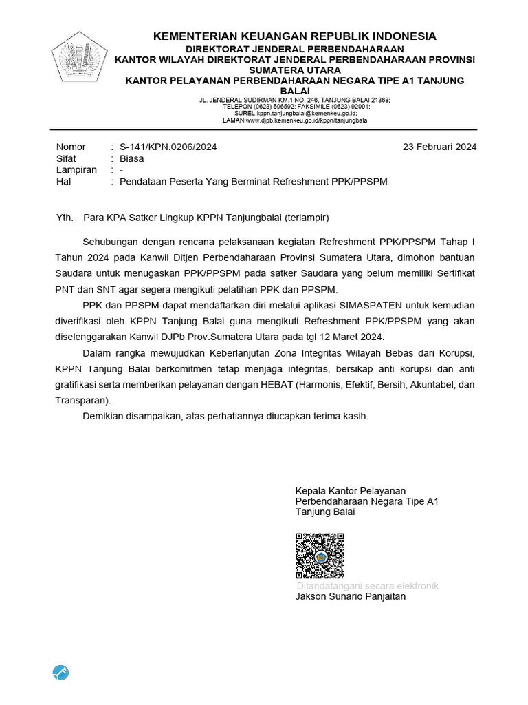 Pendataan Peserta Yang Berminat Refreshment PPK - PPSPM | PDF