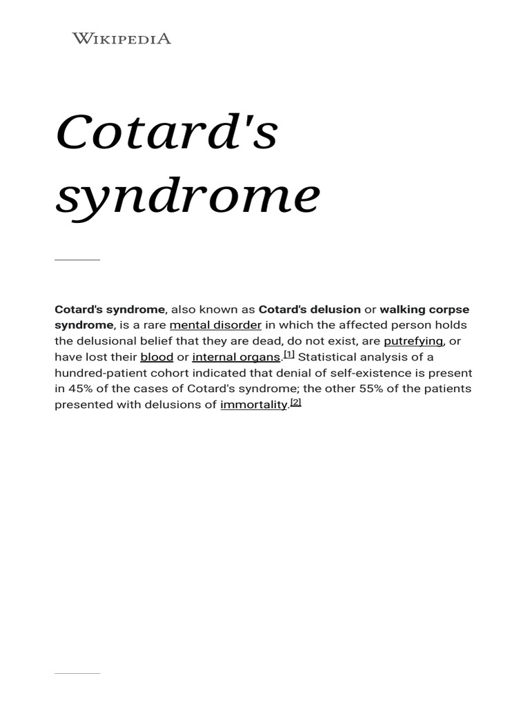 Cotard's Syndrome | PDF | Diseases And Disorders | Clinical Medicine