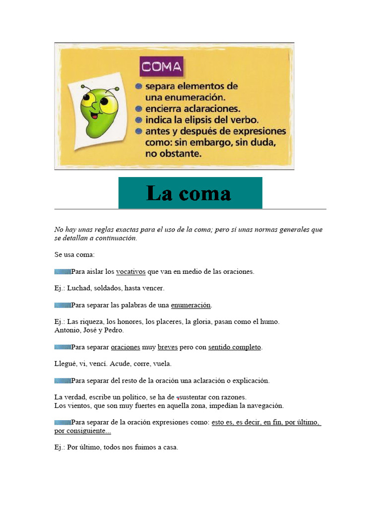 Reglas Del Uso de La Coma | PDF | Coma | Sintaxis
