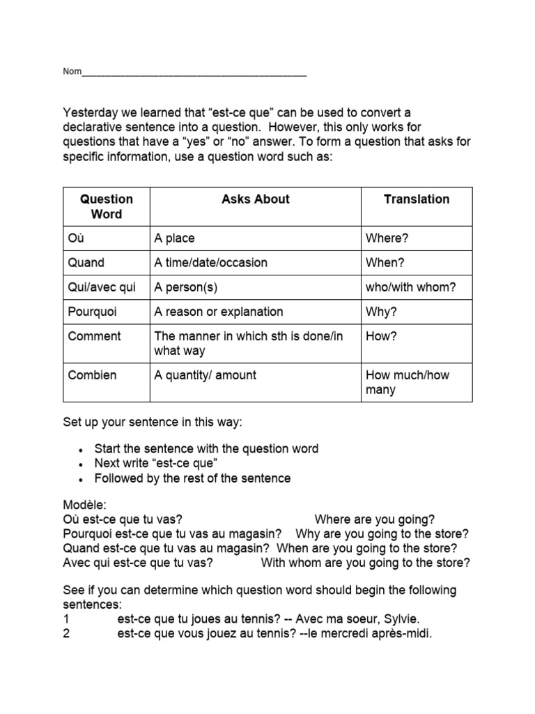 Questions avec "est-ce que" en français | PDF