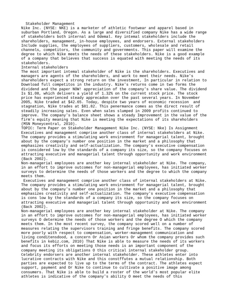 Stakeholder Management | PDF | Corporate Social Responsibility | Nike