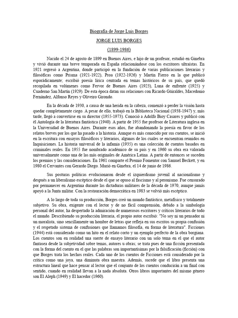 Biografía breve de Jorge Luis Borges | PDF | Historia | Clásicos