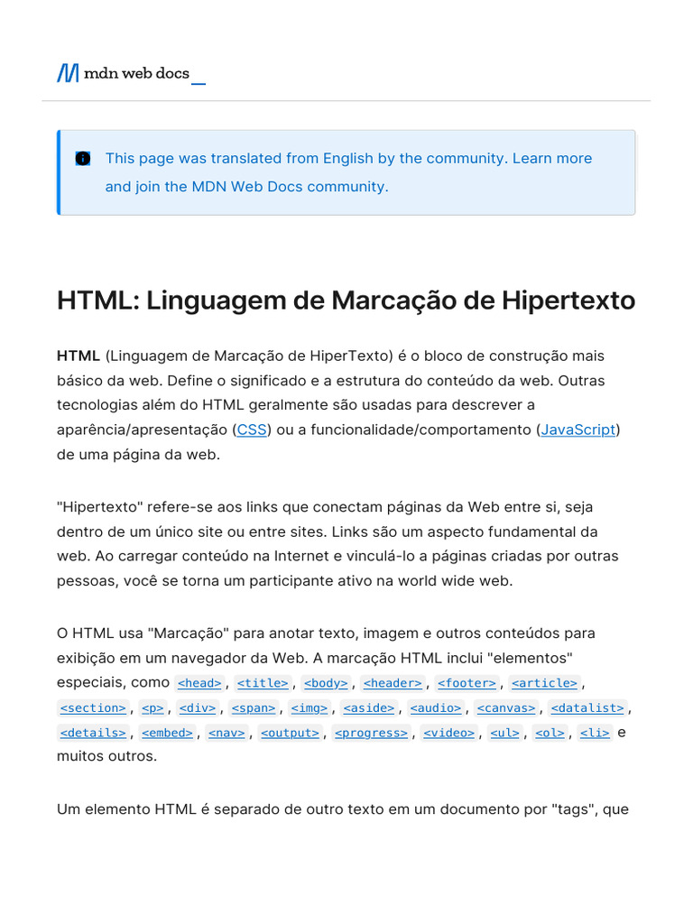 HTML - Linguagem de Marcação de Hipertexto - MDN | PDF | Html | Rede ...