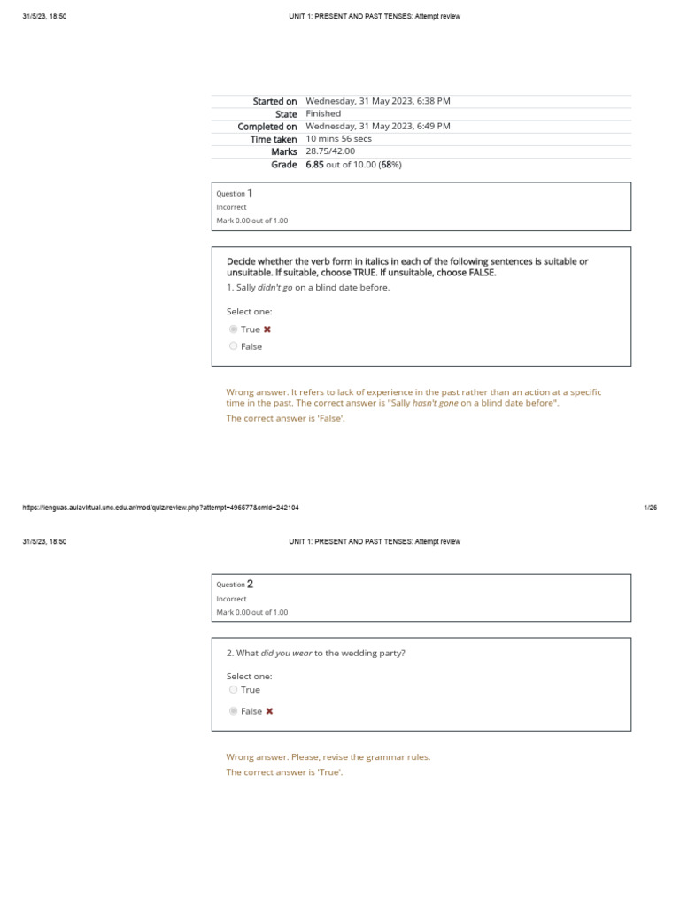 UNIT 1 - PRESENT AND PAST TENSES - Attempt Review | PDF | Verb ...