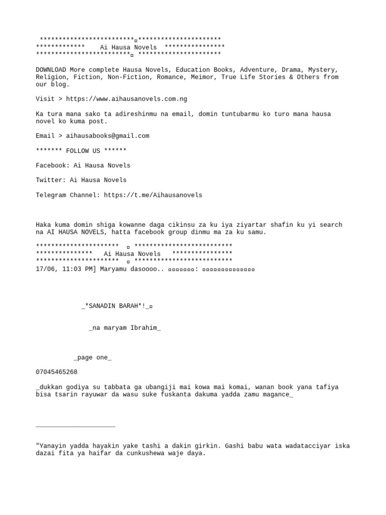 SANADIN Bara. Free Page by Ameena Ibrahim (WWW - Aihausanovels.com - NG) | PDF