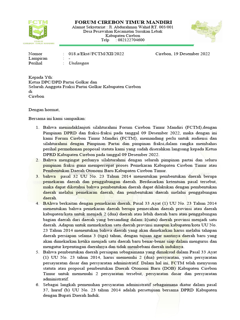 Surat Undangan Pimpinan DPD-DPC Dan Anggota Fraksi Golkar | PDF ...