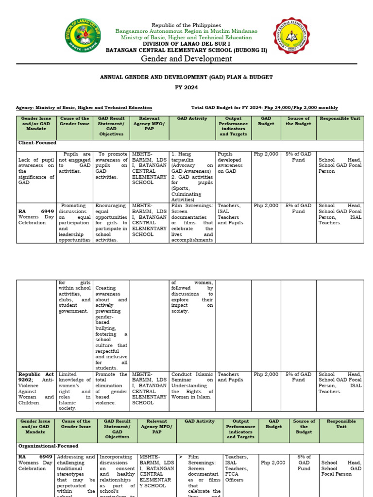 GAD Plan & Budget 2023 | PDF