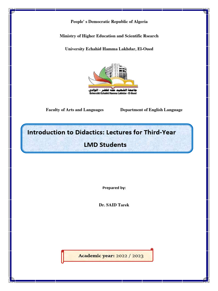 Introduction To Didactics HANDOUT | PDF | Language Education | Learning