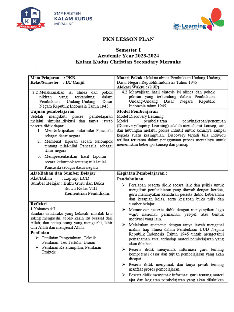 PKN Lesson Plan | PDF | Karier & Perkembangan