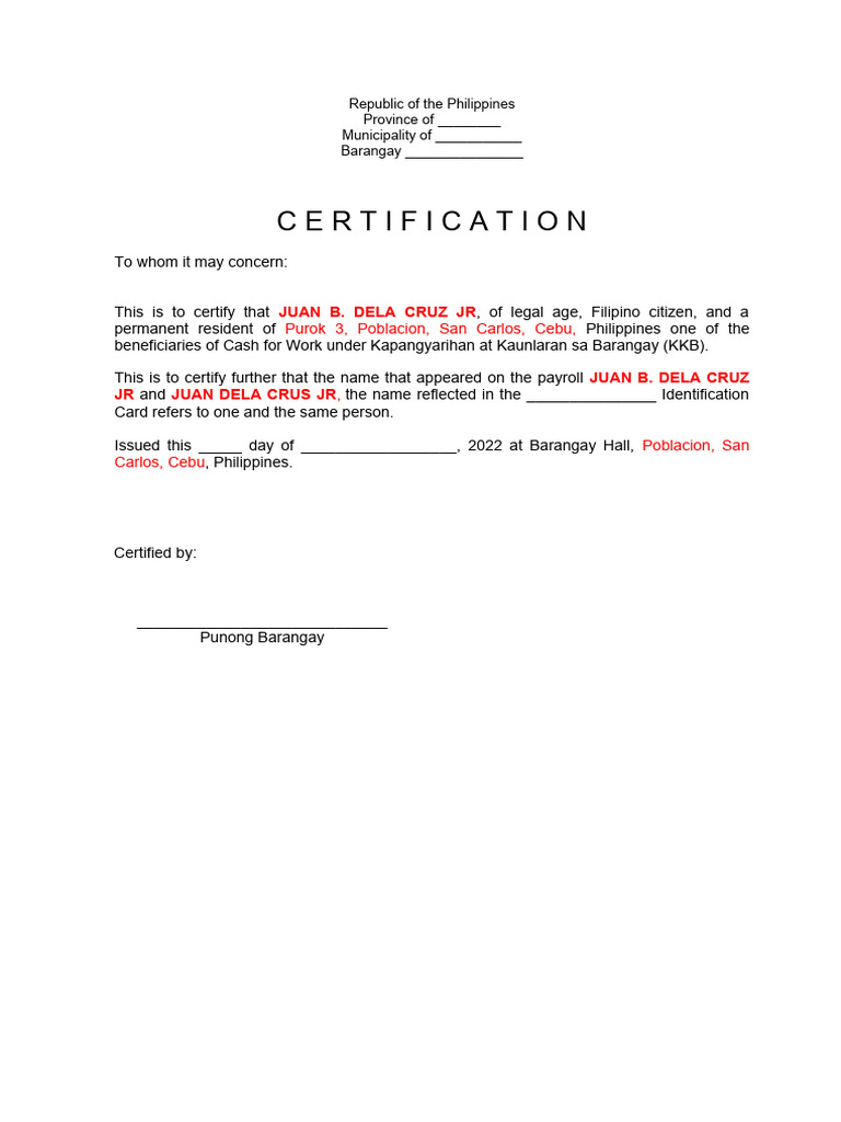 Certification-One & Same Person | PDF | Social Science