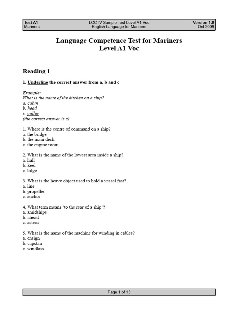 Test A1 LCCTV Sample Test Level A1 Voc V | PDF | Ships | Tropical Cyclones
