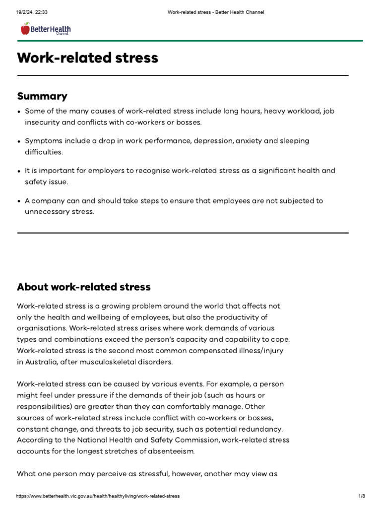 Work-Related Stress Causes & Solutions | PDF
