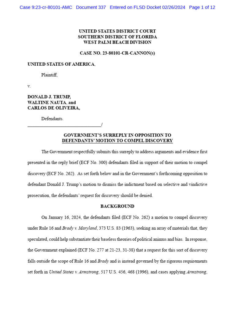 UNITED STATES OF AMERICA, Plaintiff, v. DONALD J. TRUMP, WALTINE NAUTA ...