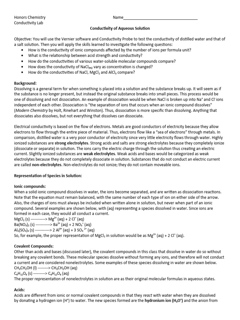 Conductivity Lab Revised After 2015 For 2016 | PDF | Acid ...