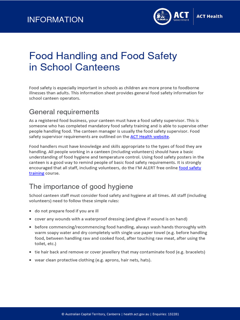 Food Handling and Food Safety in School Canteens | PDF | Food Safety ...