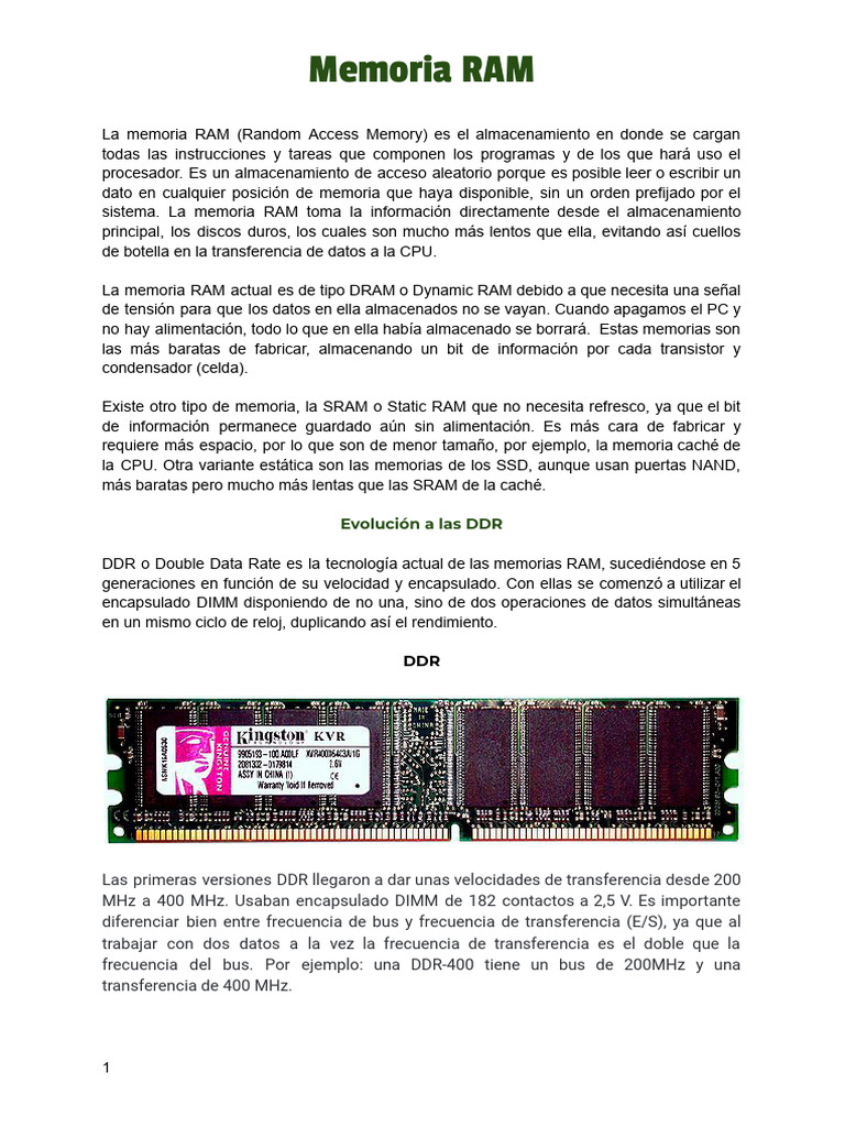 Memoria Ram | PDF | Memoria de acceso aleatorio | Almacenamiento de datos de la computadora