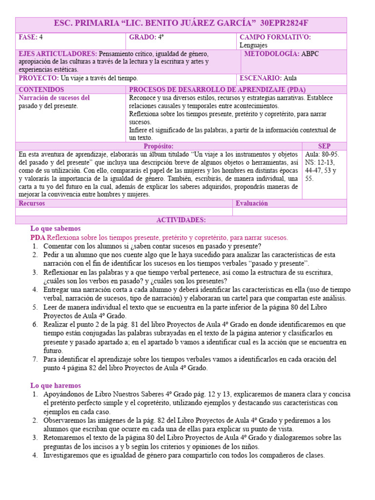 PROYECTO Un Viaje A Través Del Tiempo | PDF | Narración | Verbo