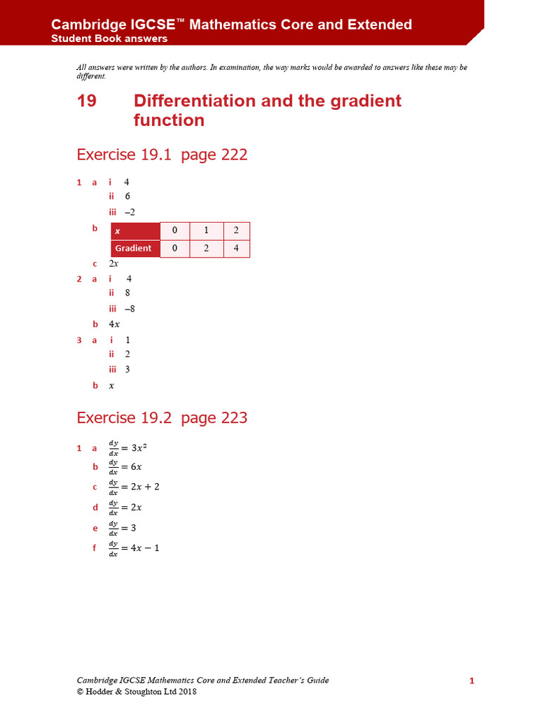 CH-19 Differentiation and The Gradient Function (Answers) | PDF | Mathematical Objects | Applied ...