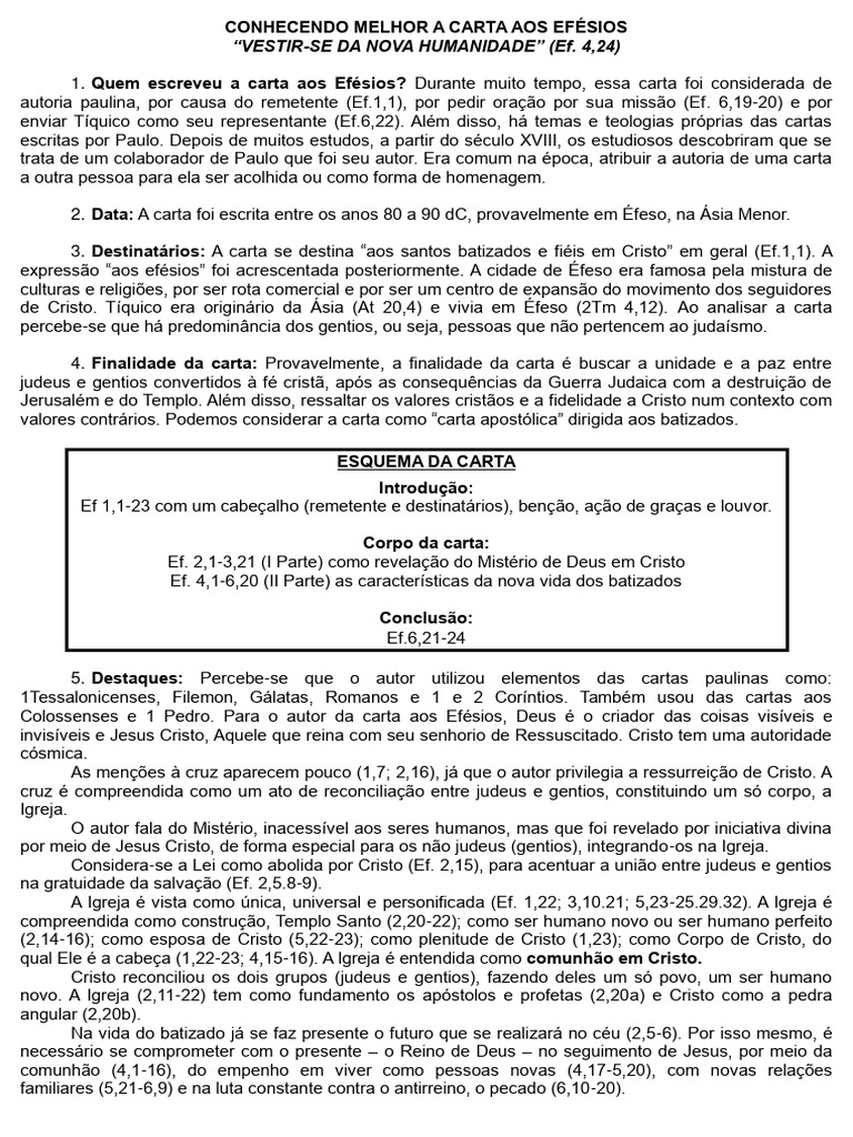 Conhecendo Melhor A Carta Aos Efésios | PDF | Apóstolo Paulo | Jesus Conhecendo Melhor A Carta Aos Efésios | PDF | Apóstolo Paulo | Jesus