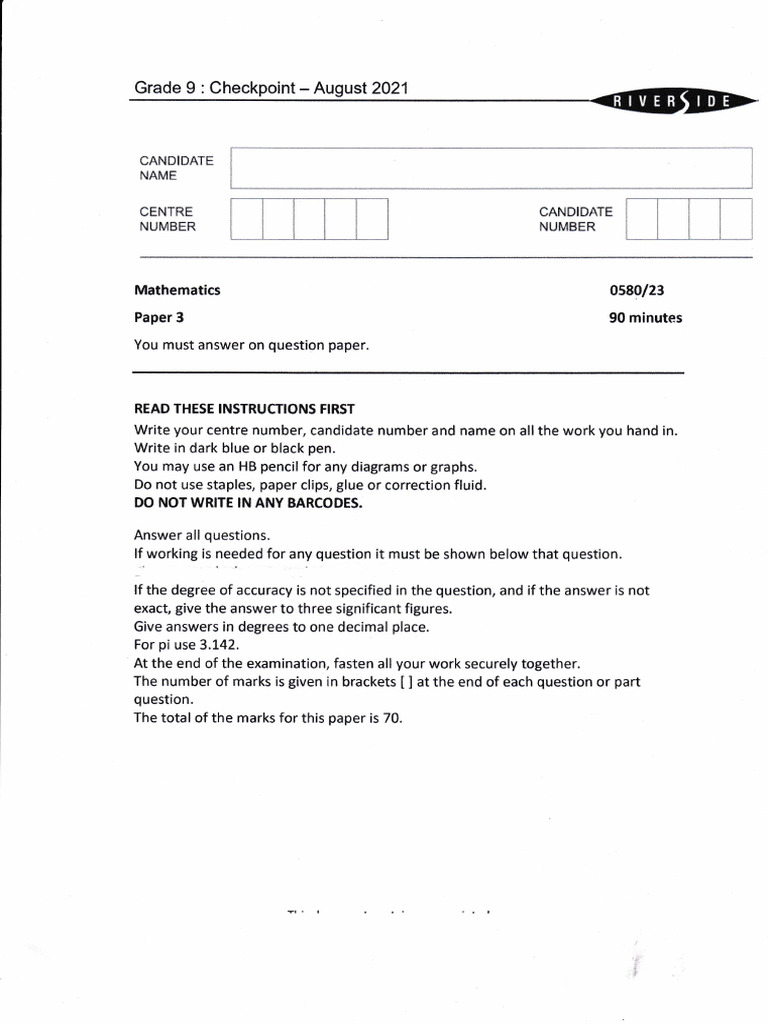 Grade 9 Mathematics Checkpoint Exam 2021 | PDF | Mathematics | Arithmetic
