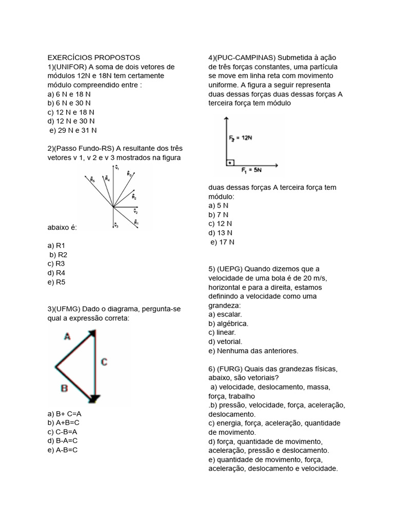 Lista Vetores Pdf Espaço Vetorial Força