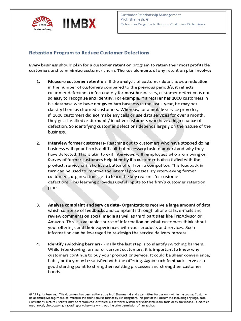 Retention Program To Reduce Customer Defections - PROTECTED | PDF ...