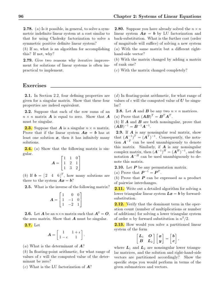 Exercises 02 | PDF | Matrix (Mathematics) | System Of Linear Equations