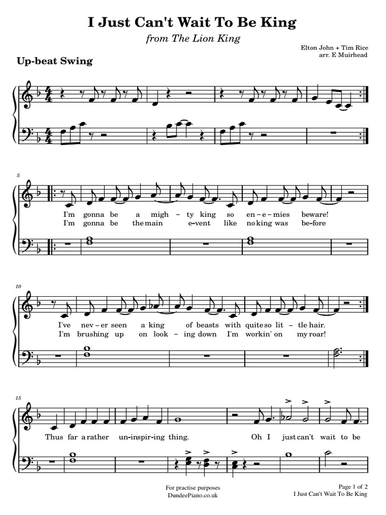 I Just Can't Wait To Be King Lyrics | PDF