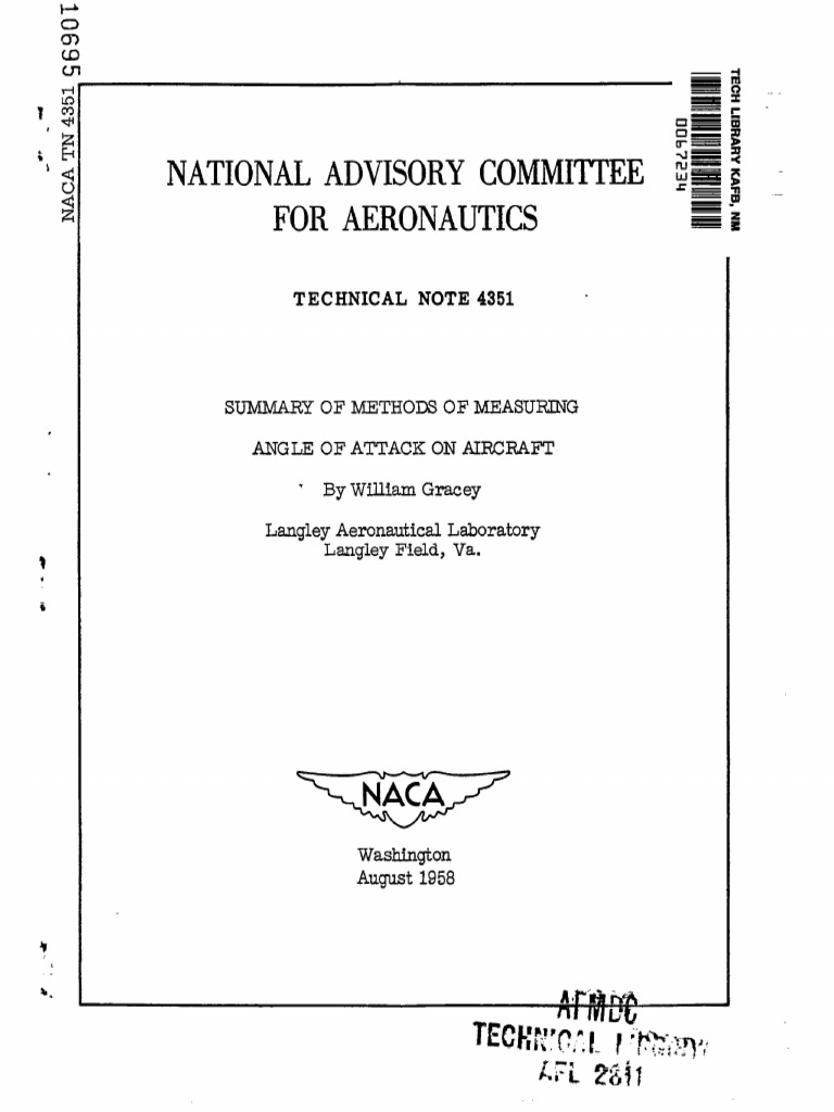 GRACEY, W. Summary of Methods of Measuring Angle of Attack On Aircraft ...