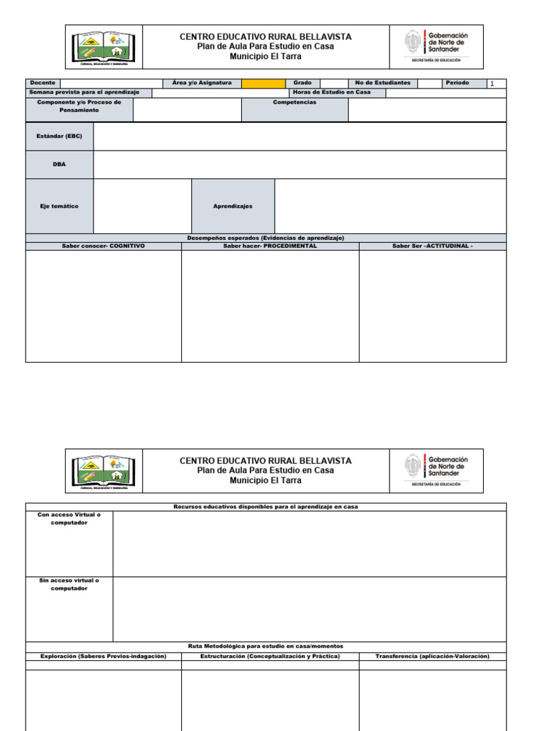 Modelo Plan de Aula Grado Cuarto | PDF