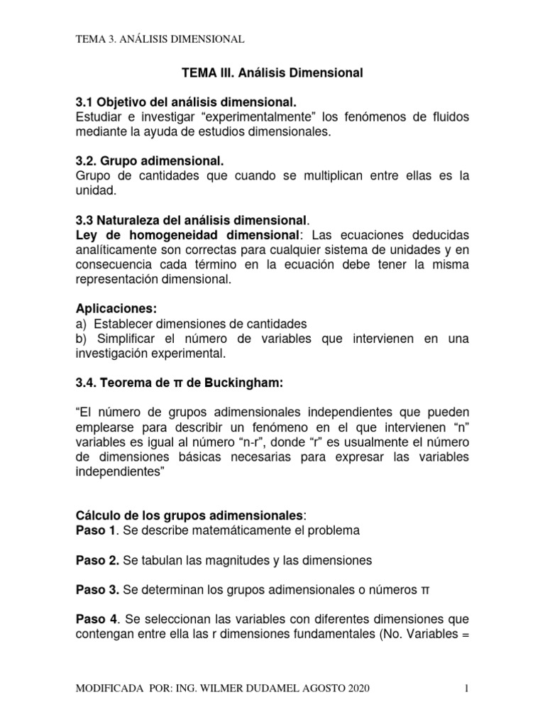 Tema 3. Teoría. Análisis Dimensional | Descargar gratis PDF ...