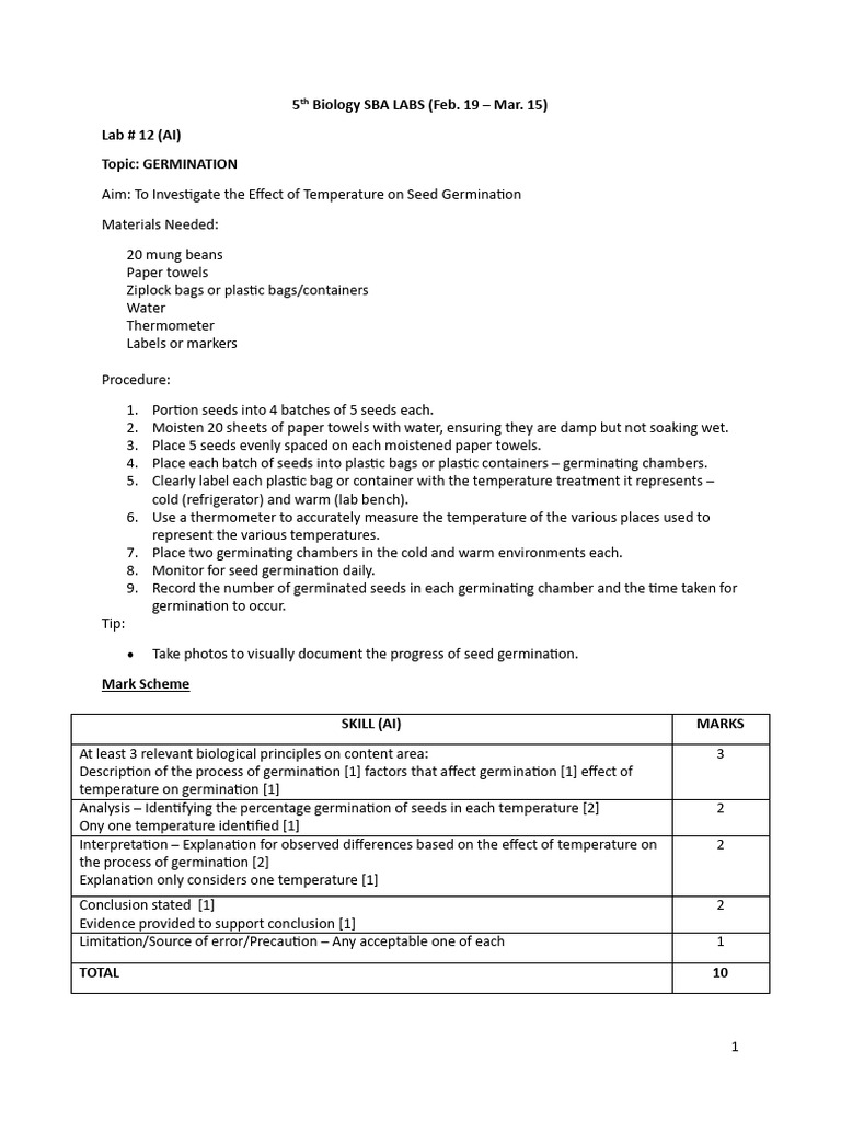 5th Biology SBA LABS - INSTRUCTIONS | PDF | Sampling (Statistics) | Soil