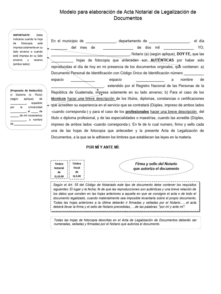 2 Modelo para Elaboración de ACTA NOTARIAL DE LEGALIZACIÓN DE DOCUMENTO... | PDF | Derecho Civil ...