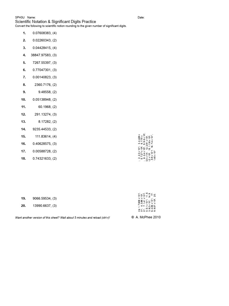 Scientific Notation Practice Worksheet | PDF | Mathematics ...