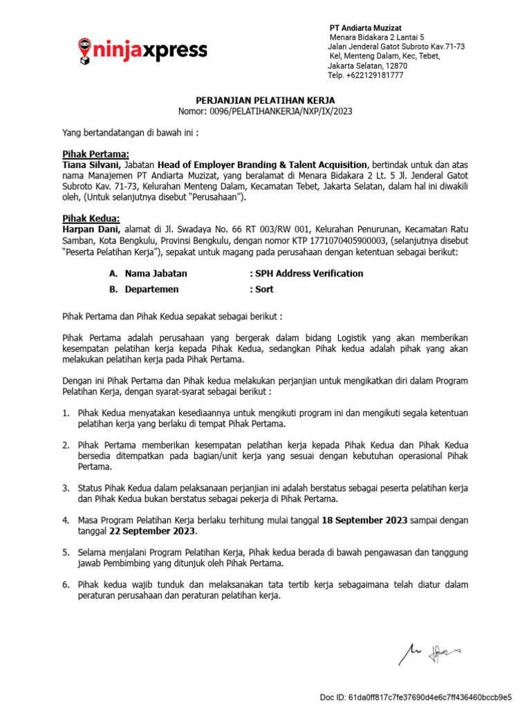 strictly-confidential-agreement-training-harpan-dani-sph-address