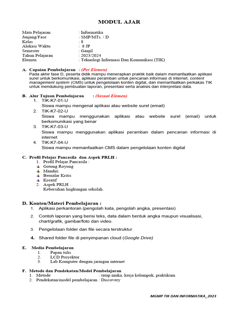 Modul Ajar TIK Kelas 8 Semester 2 | PDF